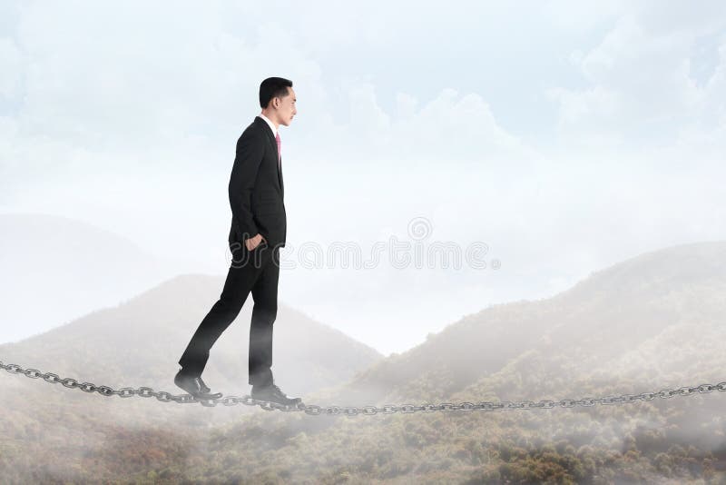 Business Man Walking on the Chain Stock Photo - Image of shape, male ...