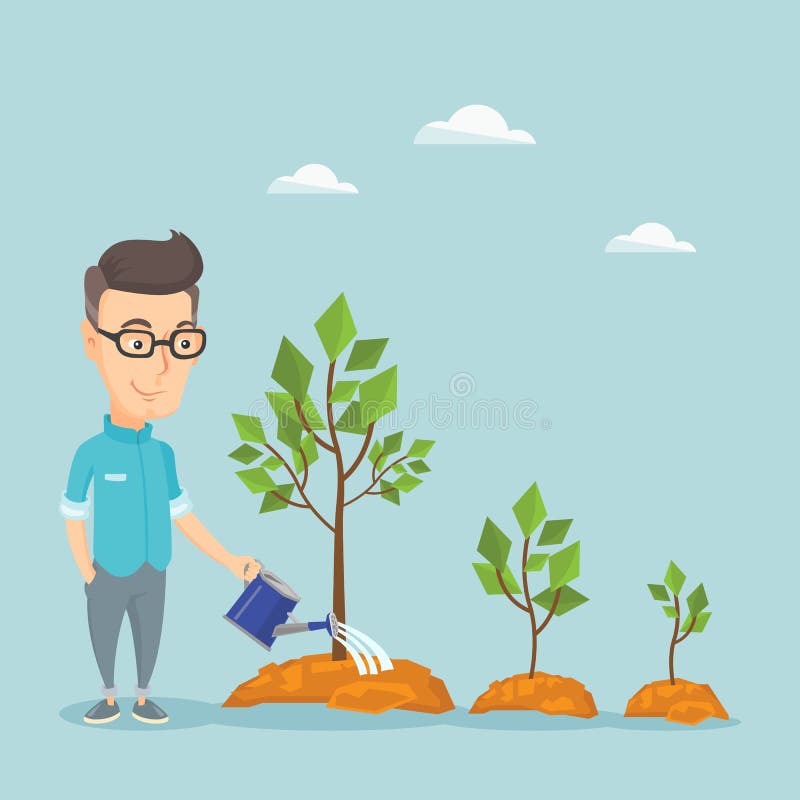 Business Man Watering Trees Vector Illustration. Stock Vector ...