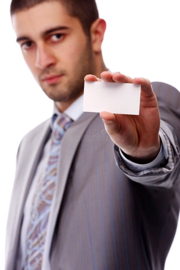 Business Man with White Card Stock Photo - Image of businessman, male ...