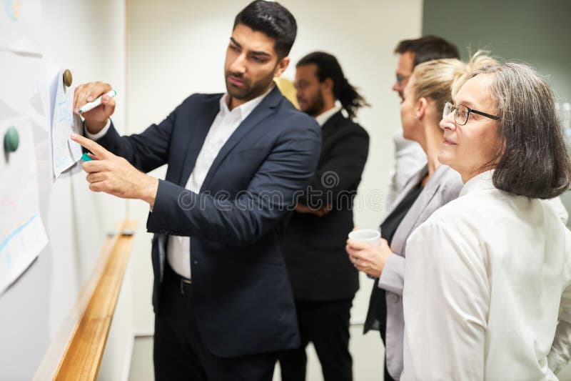 Business Man at Whiteboard Presenting Project Planning Stock Image ...