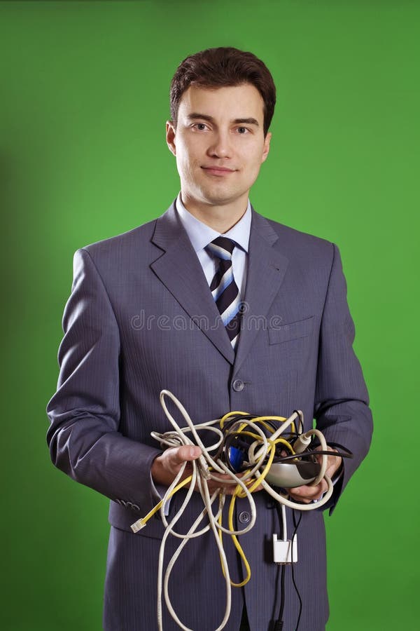Man with wires in his hand stock image. Image of smile - 9205145