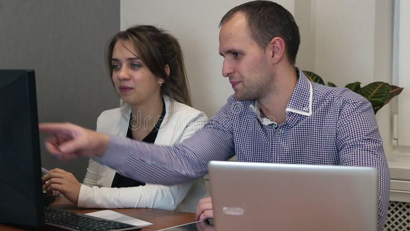 Business Man and Woman Arguing in Front of Laptop. Stock Footage ...
