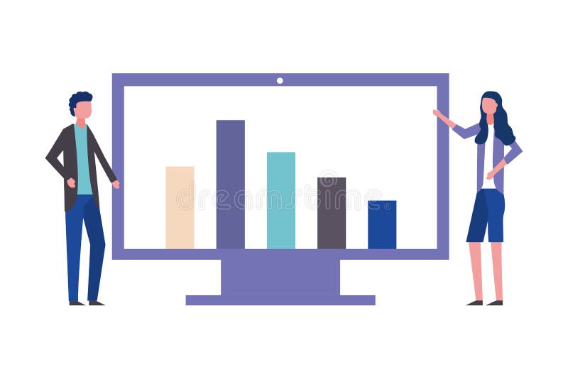 Business Man and Woman Office Computer Chart Report Stock Vector ...