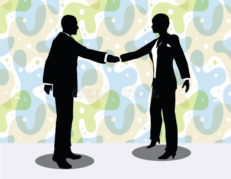 Business Man and Woman Silhouette in Handshake Pose Stock Vector ...
