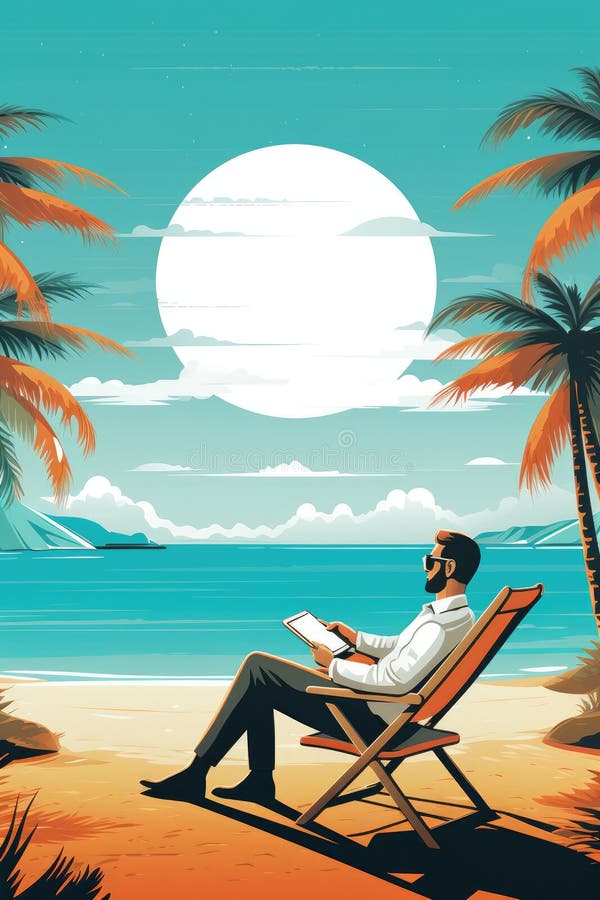 Business Man Work on the Beach AI Generated Stock Illustration ...