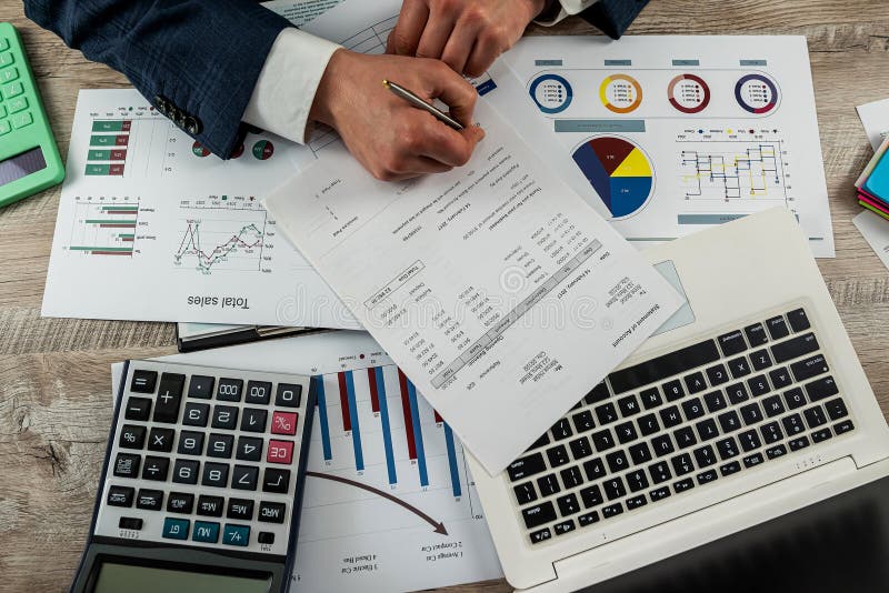 Business Man Work with Charts and Graphs Showing the Results Stock ...