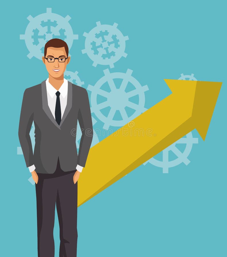 Business Man Work Employee Gear Arrow Stock Vector - Illustration of ...