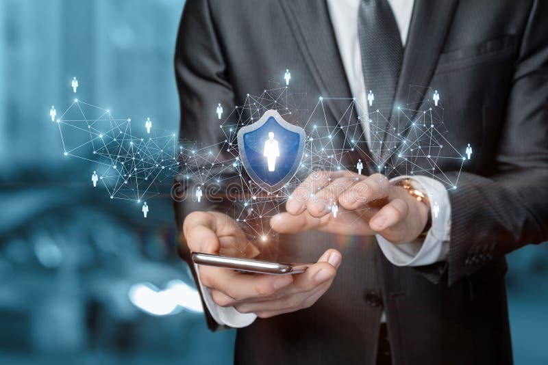 Businessman Work with Human Resources To Protect Them on a Mobile ...