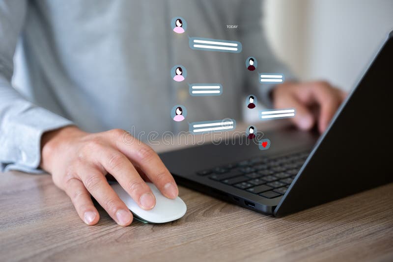 The Business Man Work with Laptop Talk To Friends with Chat Application ...