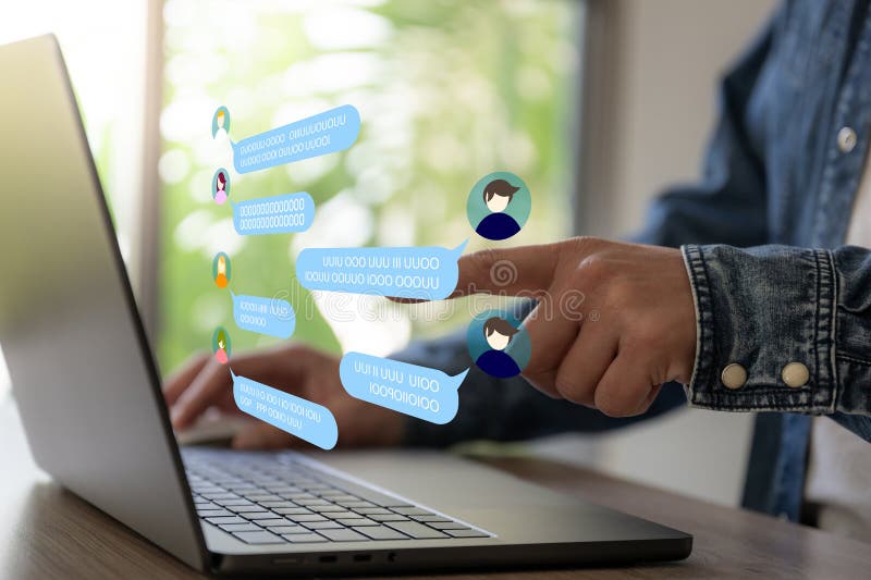 The Business Man Work with Laptop Talk To Friends with Chat Application ...