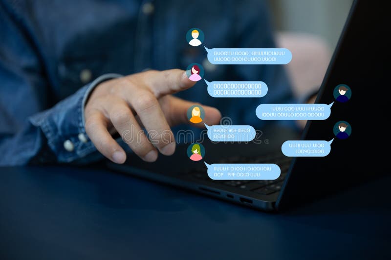 The Business Man Work with Laptop Talk To Friends with Chat Application ...