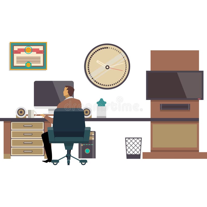Business Man Work at Office Desk Vector Icon Stock Vector ...