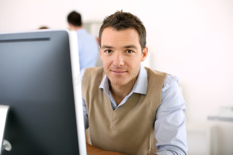 Business Man at Work in Office Stock Image - Image of adult ...