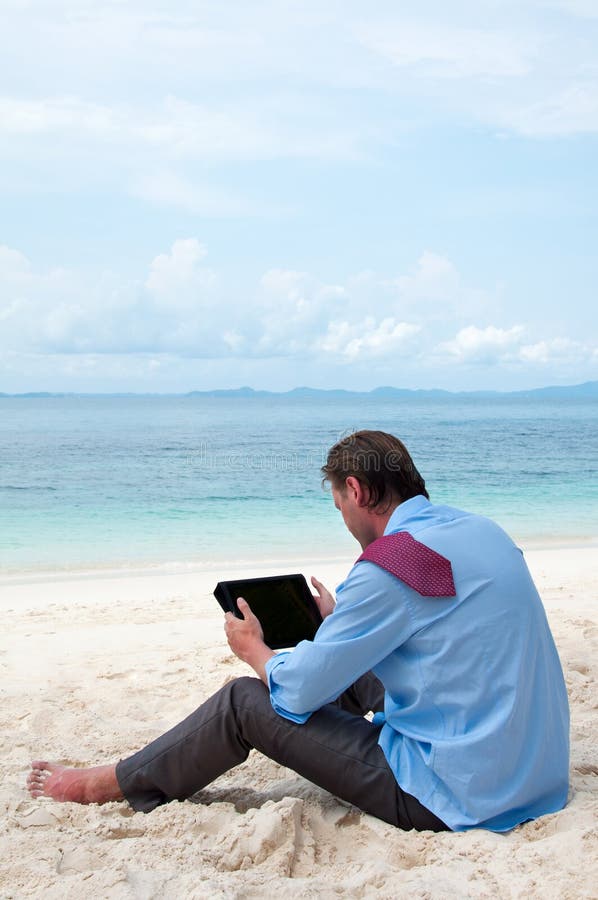 Business Man Working on the Beach with Pc Stock Image - Image of ...
