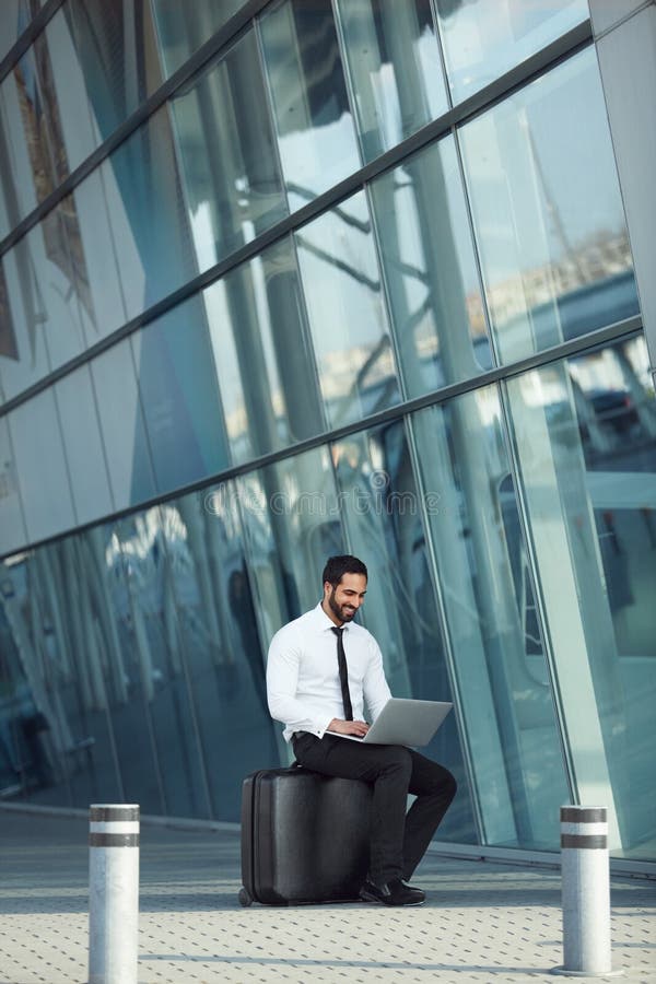 Business Man Working on Computer Traveling at Airport Stock Image ...