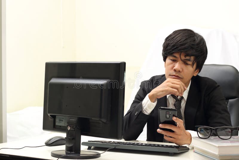 Business Man Working on Computer, White Background Stock Photo - Image ...