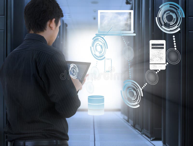 Business Man Working in Data Center with Cloud Technology Stock Photo ...
