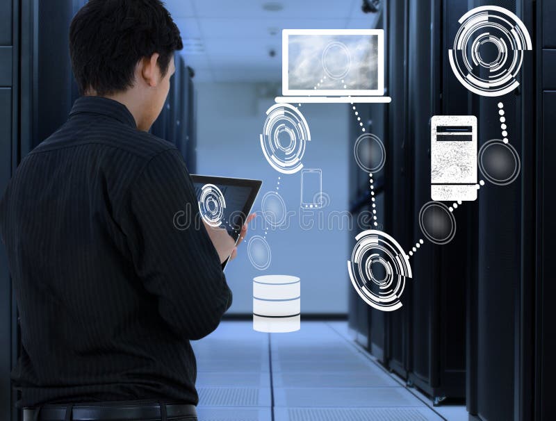Business Man Working in Data Center with Cloud Technology Stock Photo ...