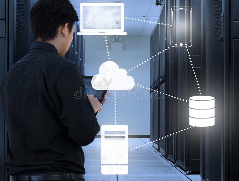 Business Man Working in Data Center with Cloud Technology Stock Photo ...