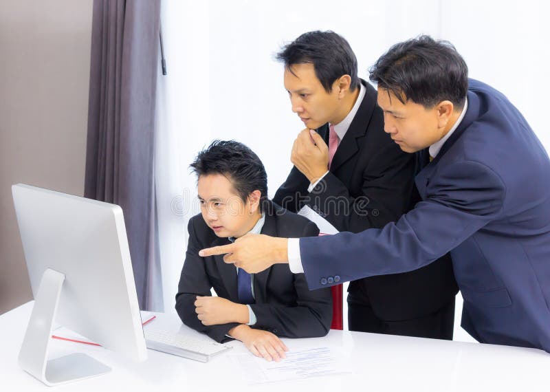 Business Man Working with Desktop Computer Stock Image - Image of table ...