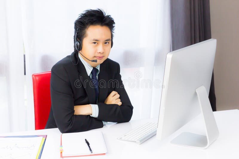 Business Man Working with Desktop Computer Stock Photo - Image of ... Business Man Working with Desktop Computer Stock Photo - Image of ...