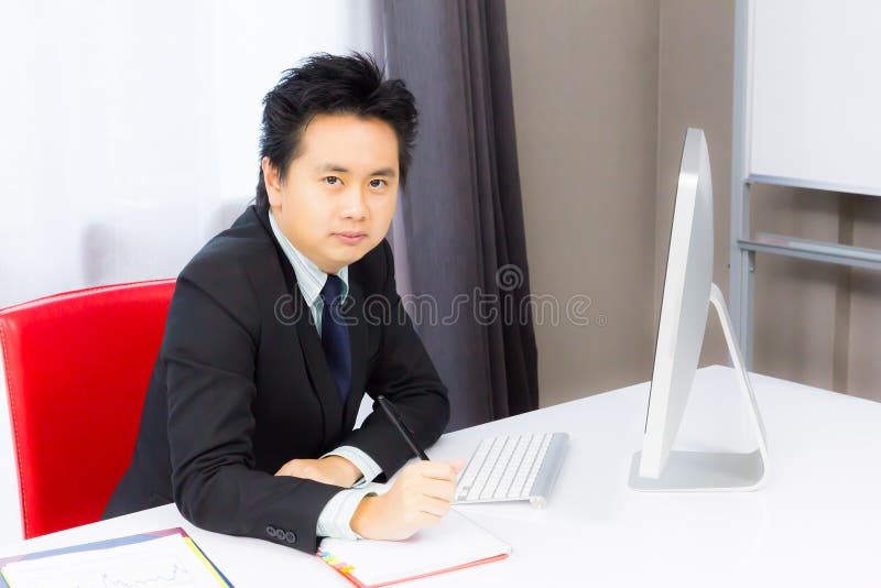 Business Man Working with Desktop Computer Stock Photo - Image of ...