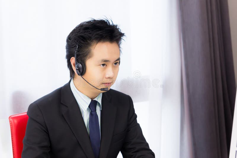Business Man Working with Desktop Computer Stock Image - Image of male ...