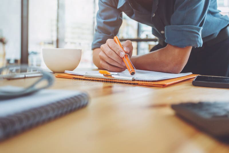 Business Man Working Document in Office Morning Light Stock Image ...