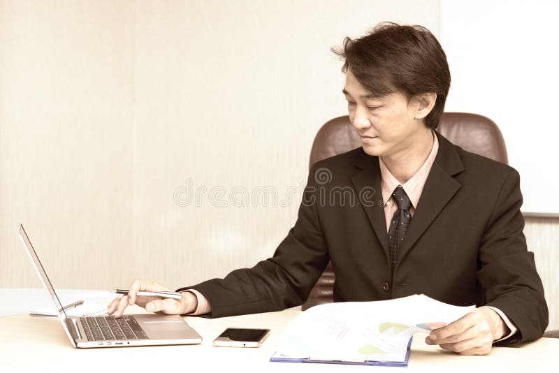 Business Man Working with Documents and Laptop. Stock Image - Image of ...
