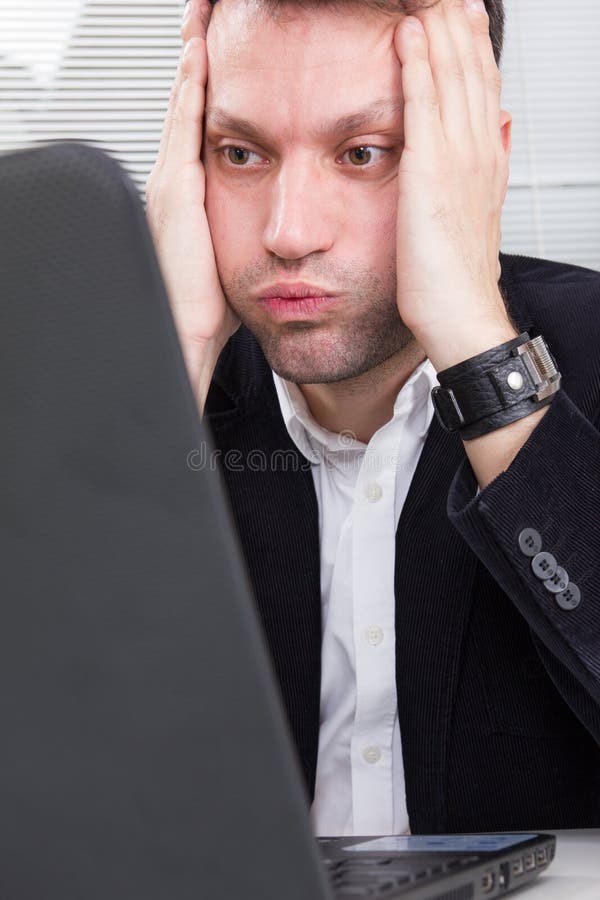 Man Using Laptop Having Problems with Communication and Internet Stock ...