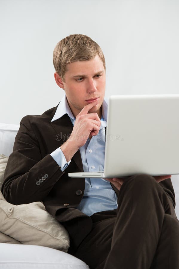 Business Man Working at Home with Laptop Stock Photo - Image of home ...