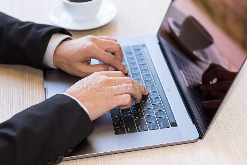 Business Man Working on Laptop Computer Stock Image - Image of hand ...