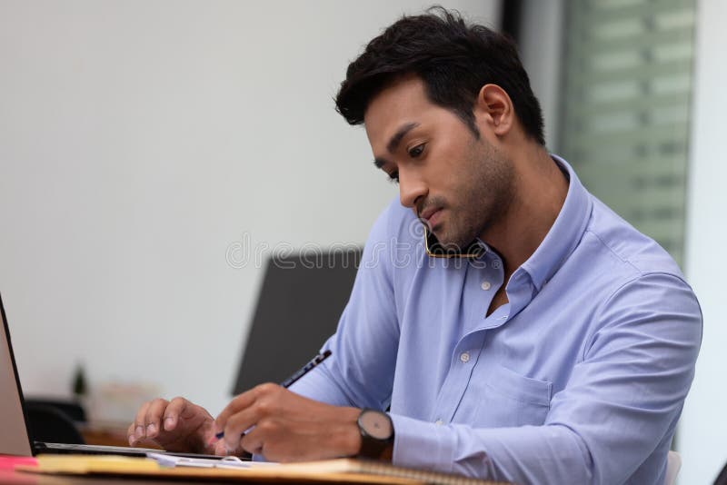 Business Man Working and Note Job in Paper in Office Stock Photo ...