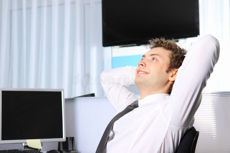 Business Man Working at Office Stock Photo - Image of mobile, male ...