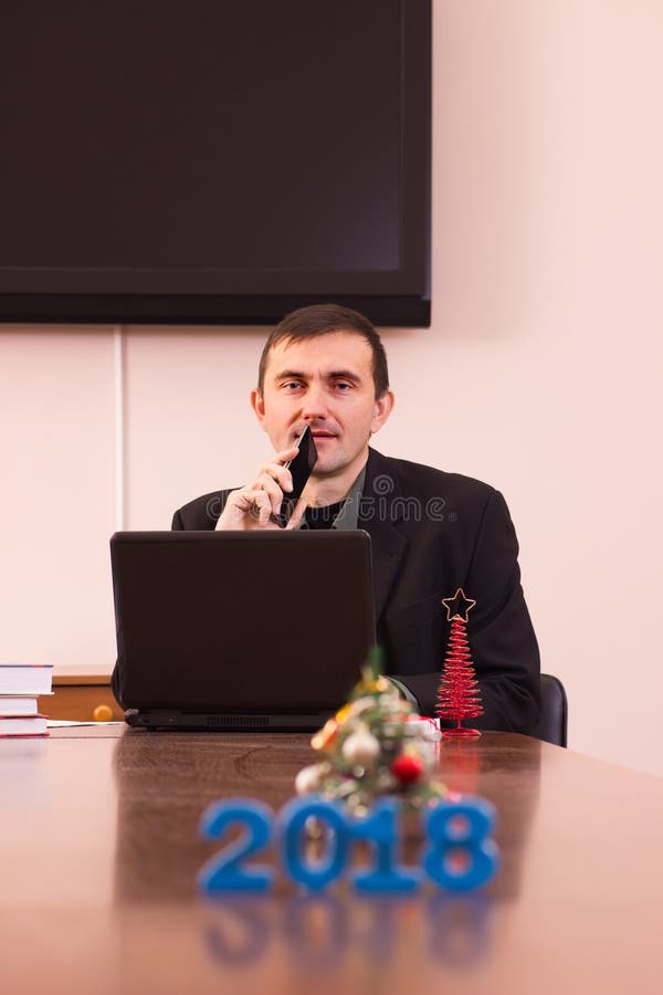 Man Working in an Office at Christmas Stock Image - Image of manager ...