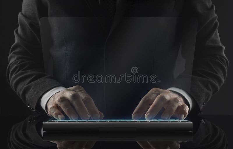 Business Man Working in Office and Icons Appearing Stock Image - Image ...