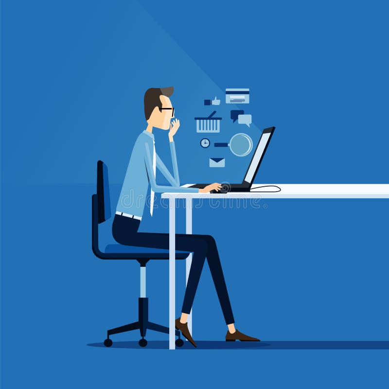 Business Man Working on Internet Online Network Connection Stock Vector ...