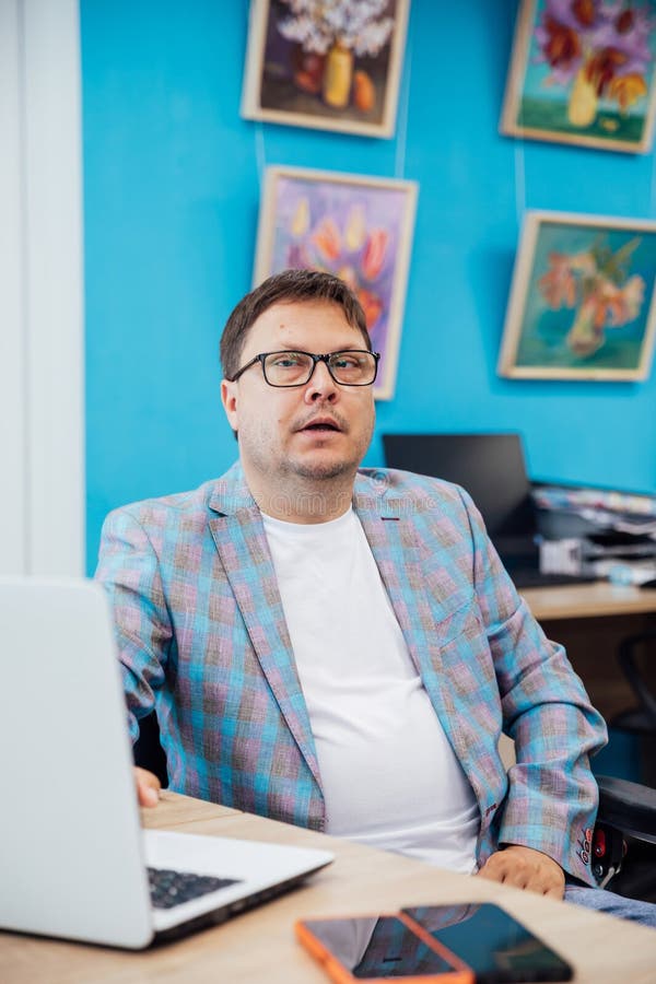 Business Man Working Online Learning on Laptop at Desk in Office Stock ...