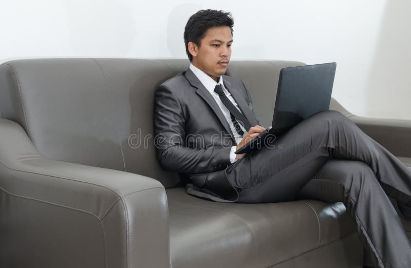 Business Man Working on Sofa at Home Stock Photo - Image of partner ...