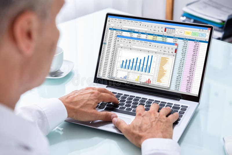 Business Man Working with Spreadsheet Graphs Stock Image - Image of ...