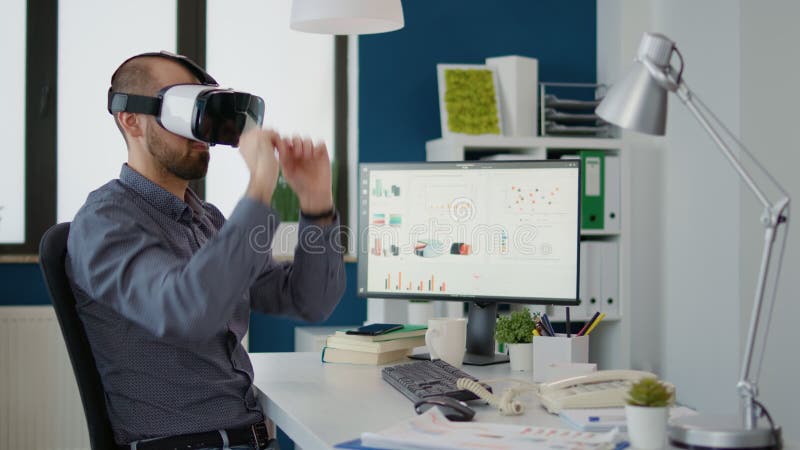 Business Man Working with Vr Glasses in Company Office Stock Video ...