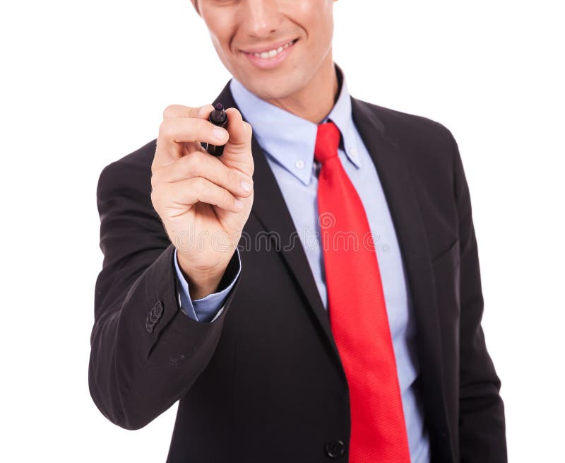 Business Man Writing with Black Marker Stock Image - Image of face ...