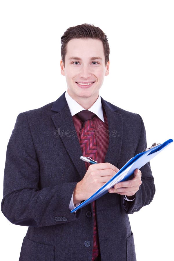 Business Man Writing on Clipboard Stock Photo - Image of professional ...