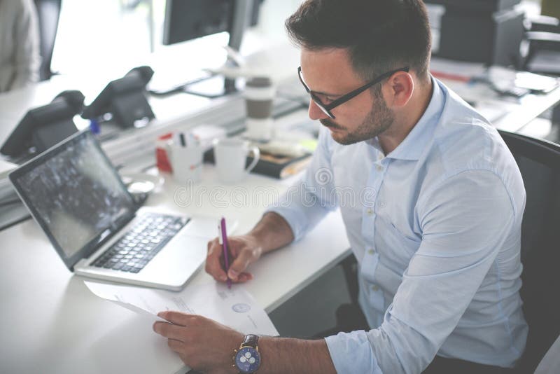 Business Man Writing Document. Business Man in Office Stock Photo ...