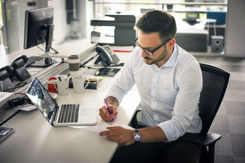 Business Man Writing Document. Business Man in Office Stock Photo ...