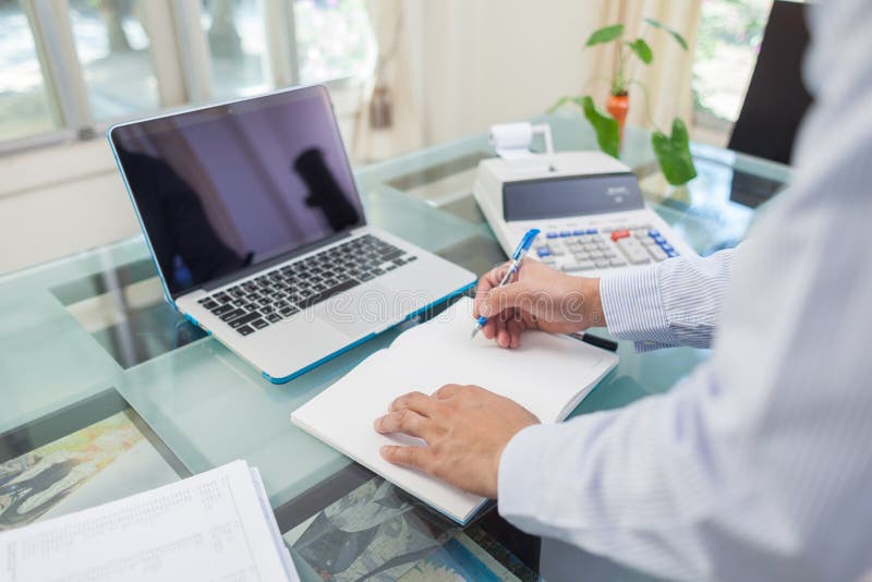 Business Man Writing on Notebook during Working at Home Stock Image ...