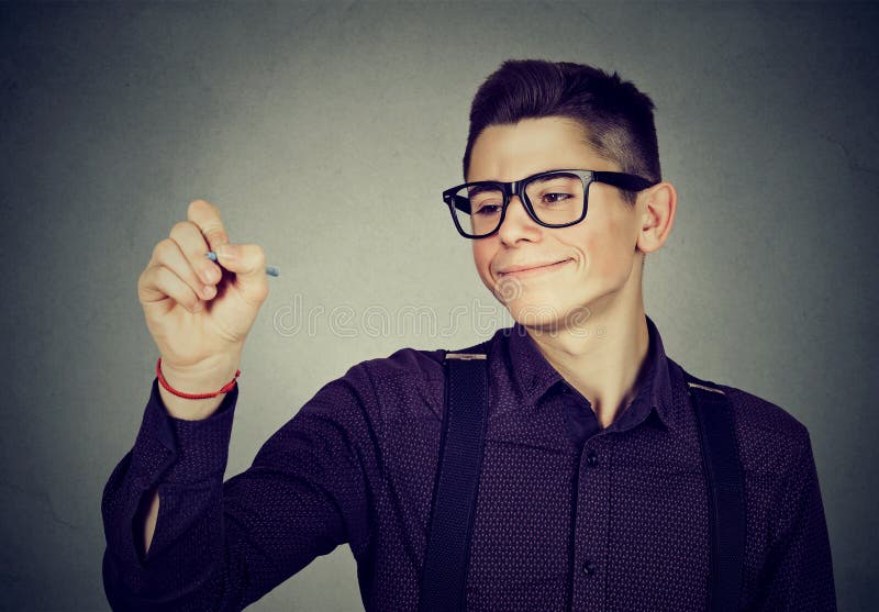 Nerd Business Man with Pen. Write a Smart Message Stock Photo - Image ...