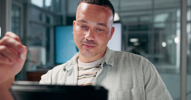 Business, Man and Writing on Tablet in Office for Database Management ...