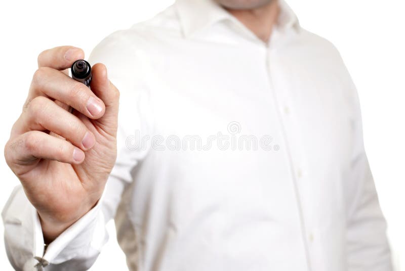 Man Writing on Glass Board or Working with Virtual Screen Stock Photo ...
