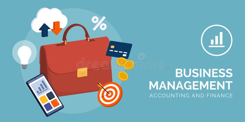Business Management Banner with Briefcase and Objects Stock Vector ...